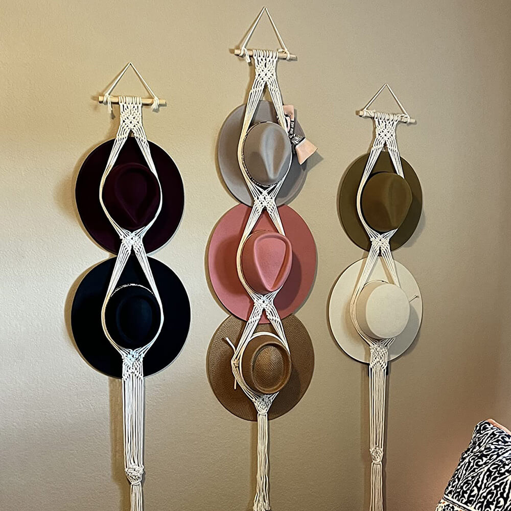 Boho Macrame Cowboy Hat Holder For Wall Hat Rack Store Boho Macrame Cowboy Hat Holder For Wall Hat Rack Store